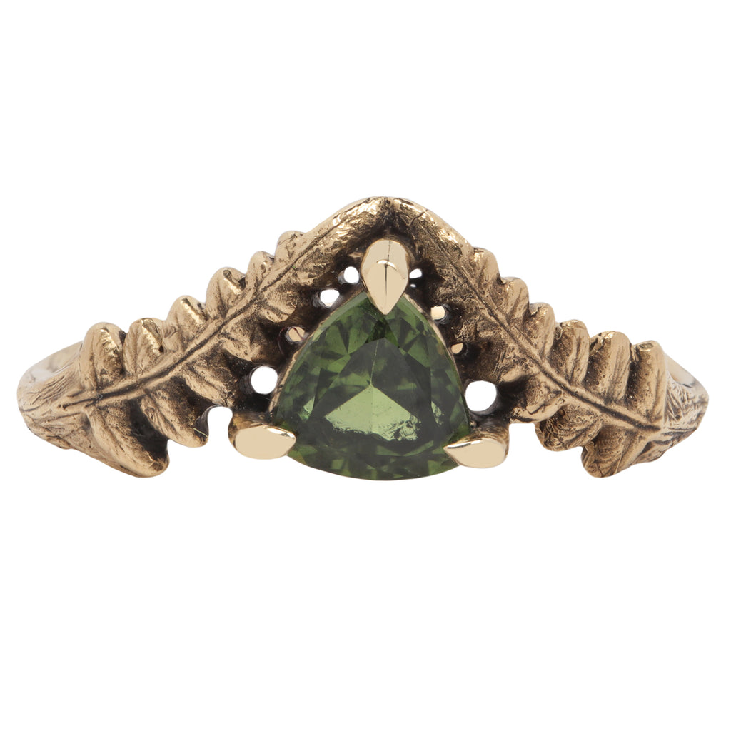 Fern tiara ring with green sapphire in gold – Kimi Kaplowitz